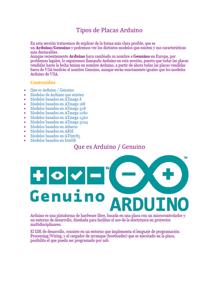 Tipos de Placas Arduino | PDF | Arduino | USB
