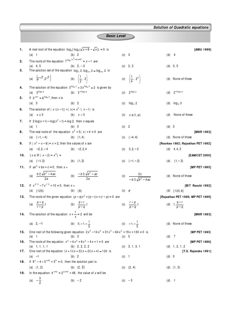 03 Quadratic Equation PART I (E) Assignment 1 | PDF | Numbers | Zero Of A Function