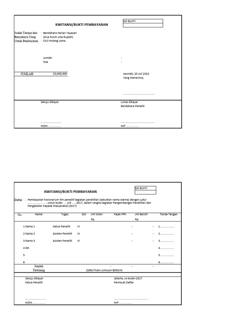 Template Contoh Kwitansi DIKTI | PDF