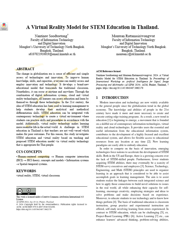 A Virtual Reality Model For STEM Education in Thailand.: Nantinee ...