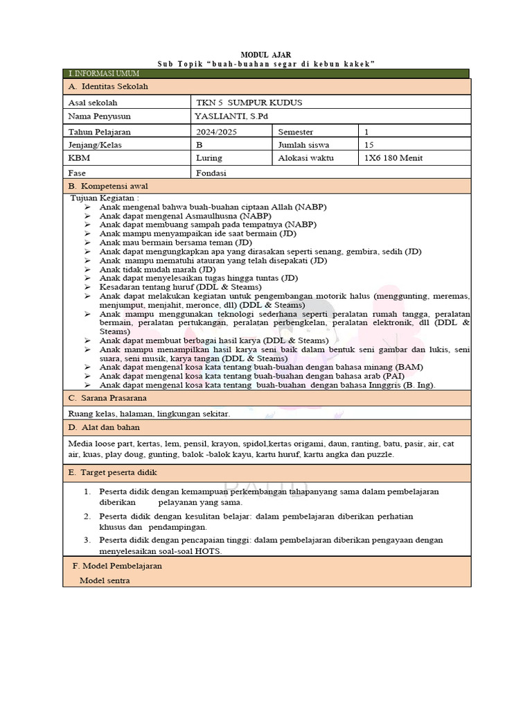 Modul Ajar Buah-buahan segar di kebun kakek | PDF Modul Ajar Buah-buahan segar di kebun kakek | PDF