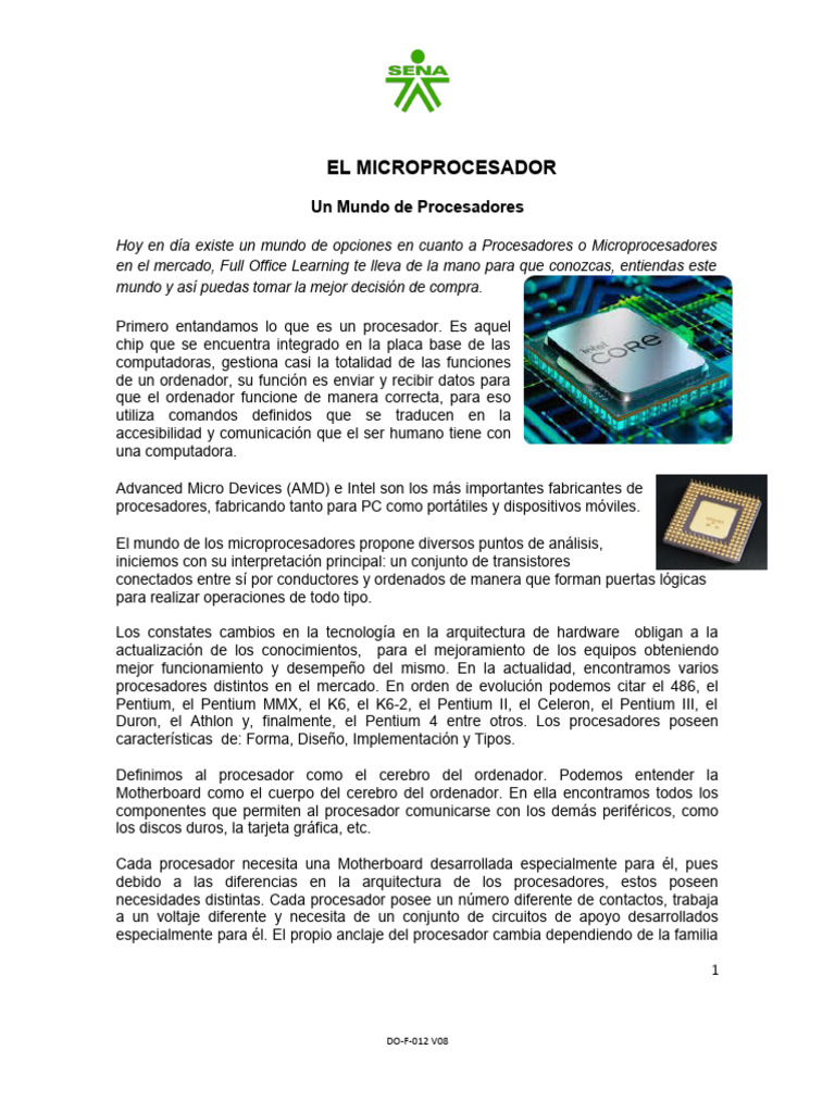 Actividades El Microprocesador | PDF | Microprocesador | Intel