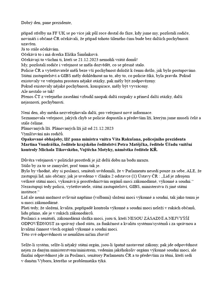 Dopis Lenky Šimůnkové Prezidentu Petru Pavlovi. | PDF