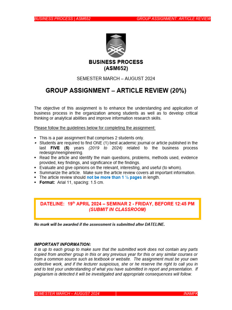 Asm652 - GRP Assg Article Review Guidelines - Mac24 | PDF | Career & Growth