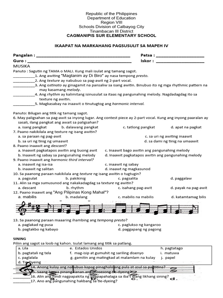 PT_MAPEH 4 - Q4 V2 | PDF PT_MAPEH 4 - Q4 V2 | PDF
