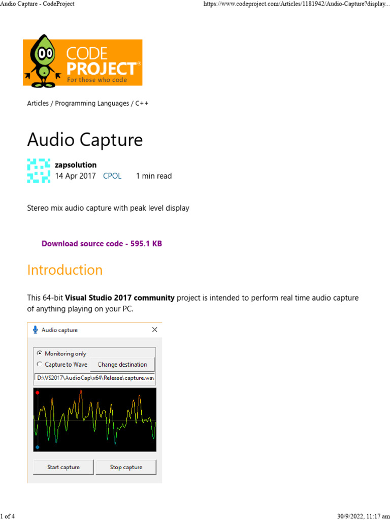 Audio Capture Codeproject Pdf Computer Science Computer Architecture