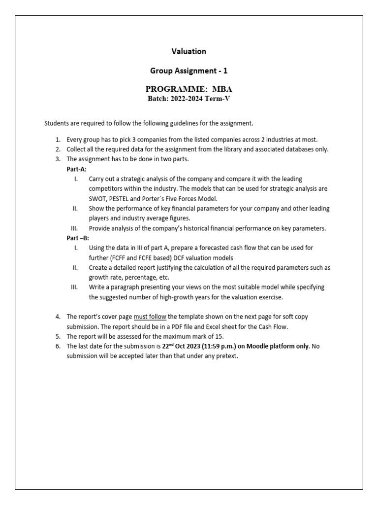 Valuation Guidelines For Group Assignment 1 | PDF