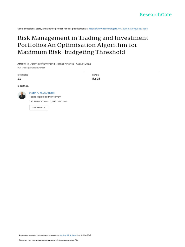 RiskManagementTradingInvestment JEMF Final | PDF | Value At Risk | Financial Risk