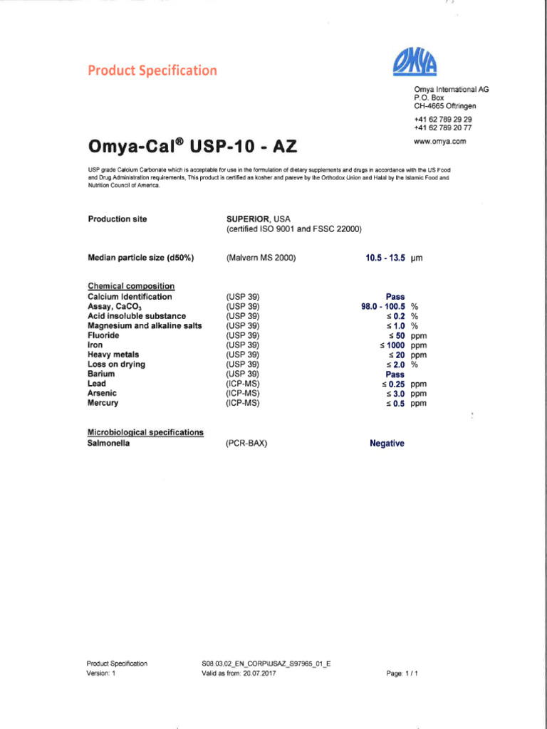 Omya-Cal USP-10 AZ | PDF