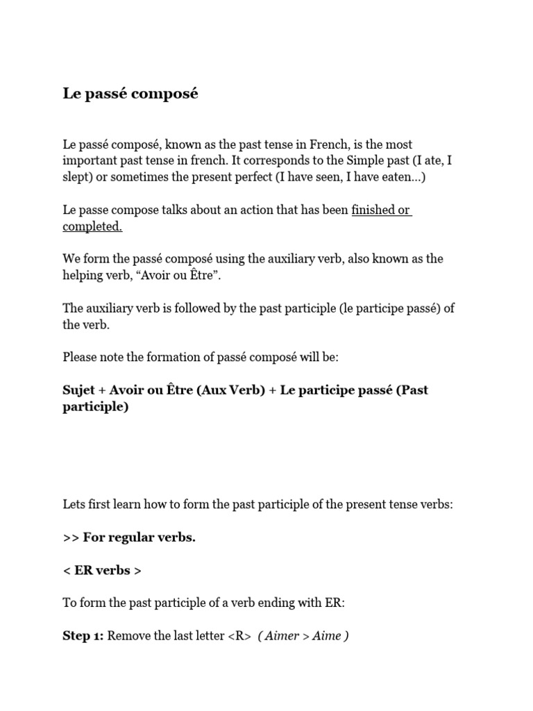Formation du passé composé en français | PDF | Grammaire | Linguistique