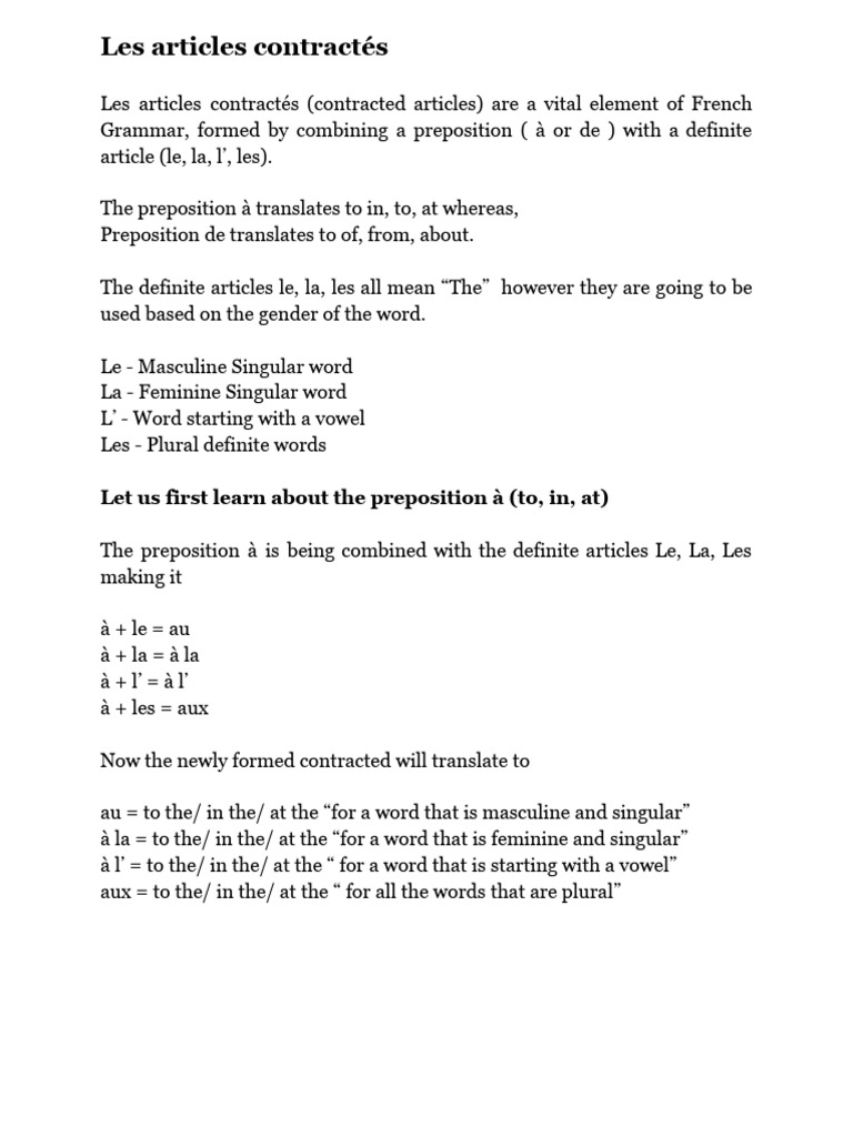 Les Articles Contractés | PDF | Arts du langage et discipline | Bien-être