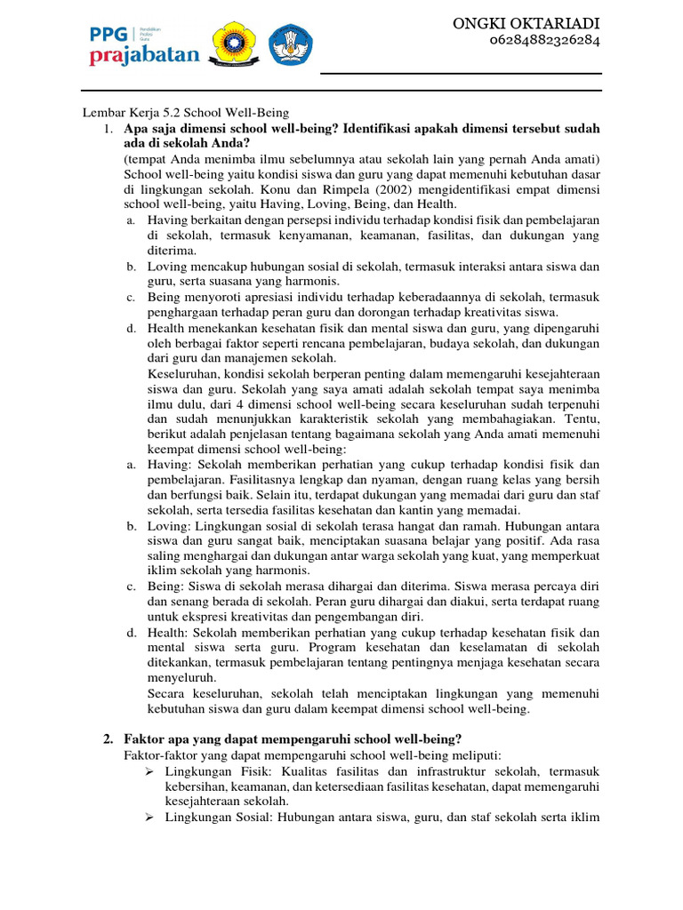 T5-2 EKSPLORASI KONSEP Lembar Kerja 5.2 School Well-Being | PDF | Kesehatan Holistik