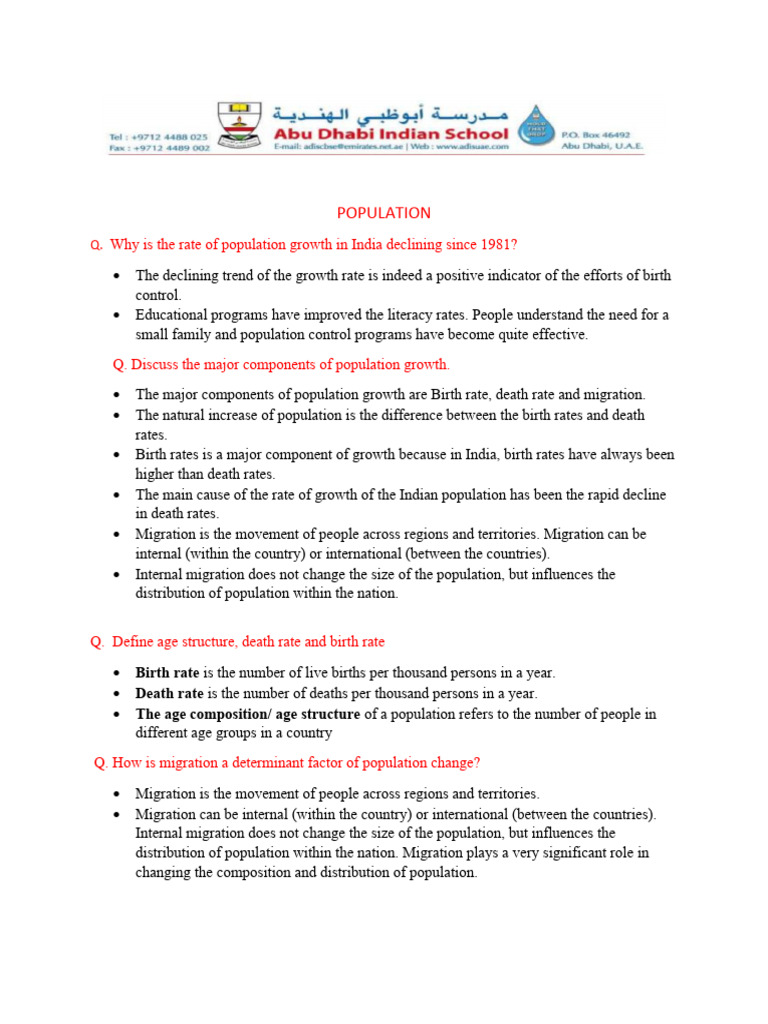 Population Solved Questions - 2023 | PDF | Human Migration | Birth Rate