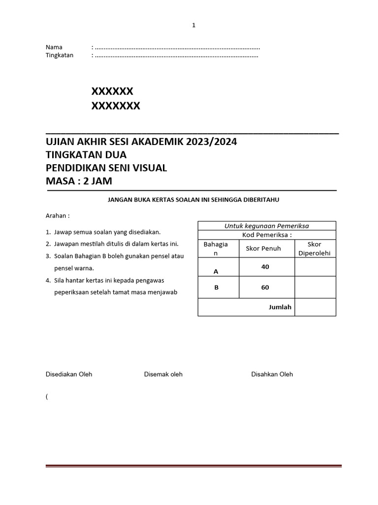 SOALAN Pentaksiran UASA Akhir Tahun PSV Ting 2 2023 | PDF