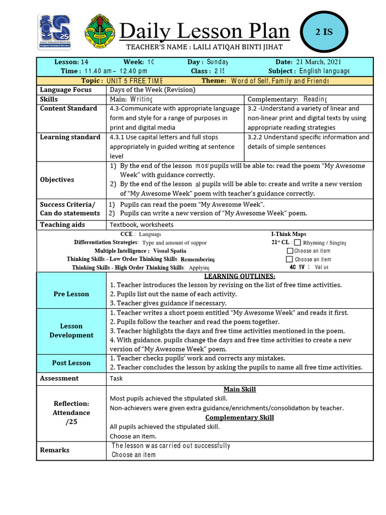 ENGLISH 2IS W10 D1 | PDF | Teachers | Lesson Plan ENGLISH 2IS W10 D1 | PDF | Teachers | Lesson Plan