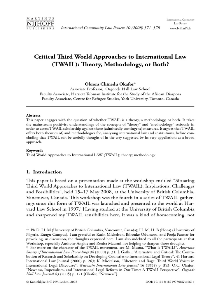 Critical Third World Approaches To International Law - TWAIL (OKAFOR ...