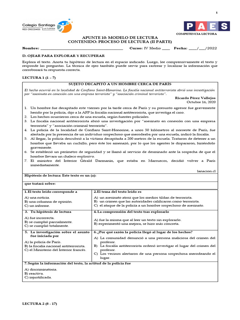 APUNTE 10 Modelo de Lectura (II Parte) | PDF