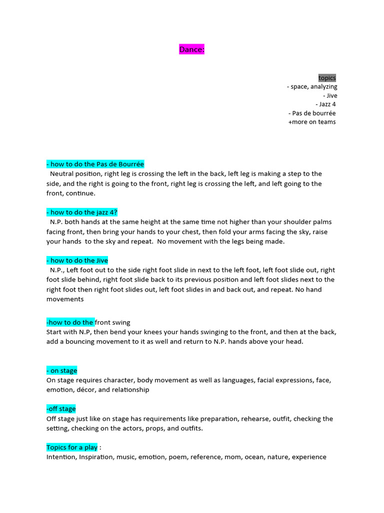 Dance Study Guide New | PDF | Hand | Foot