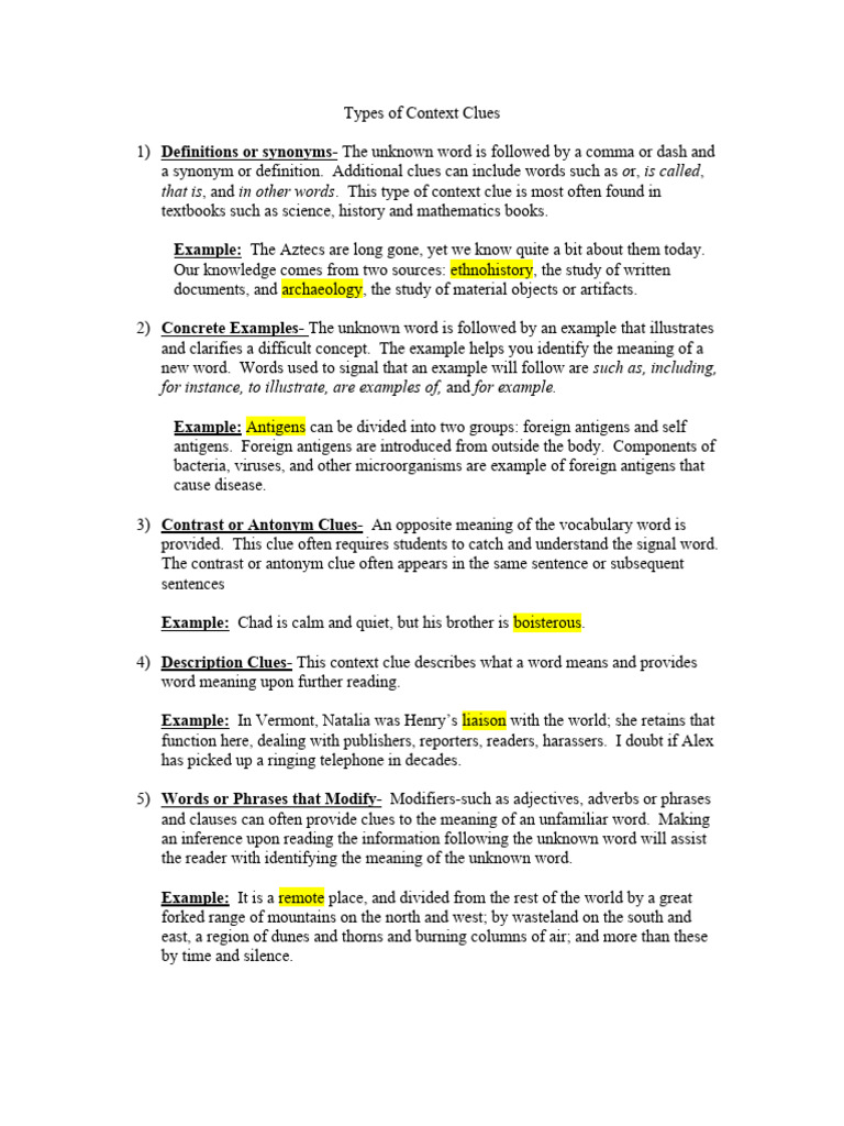 Tyeps of Context Clues | PDF | Semantics | Syntax