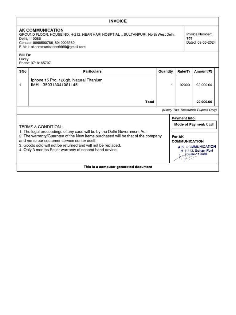 Iphone 15 Bill | PDF