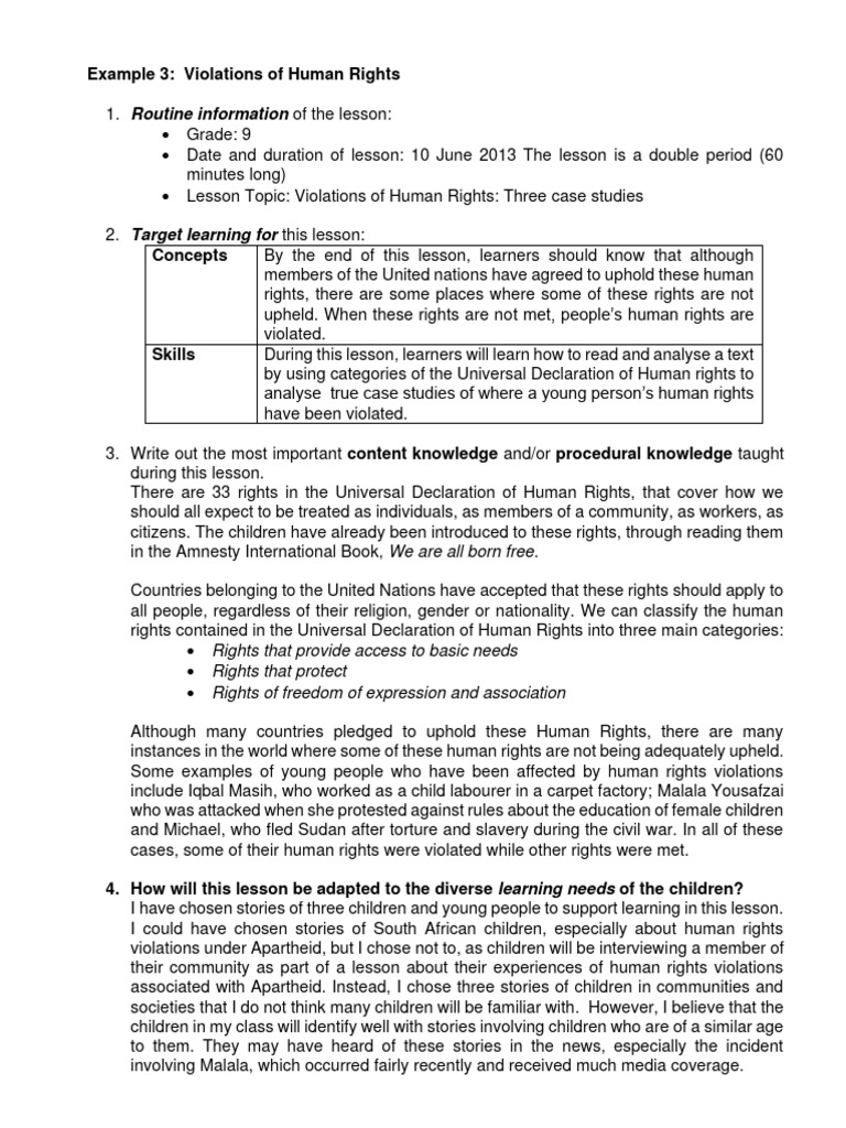 Lesson Example 3 Violation of Human Rights | PDF | Malala Yousafzai ...