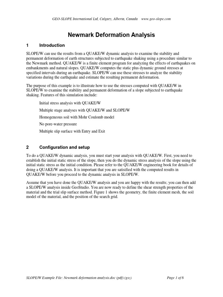 Newmark Deformation Analysis | PDF | Mechanical Engineering | Civil Engineering