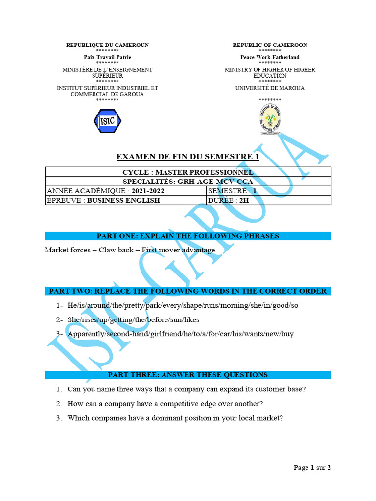 Epreuve Business English Mas-Pro | PDF | Business