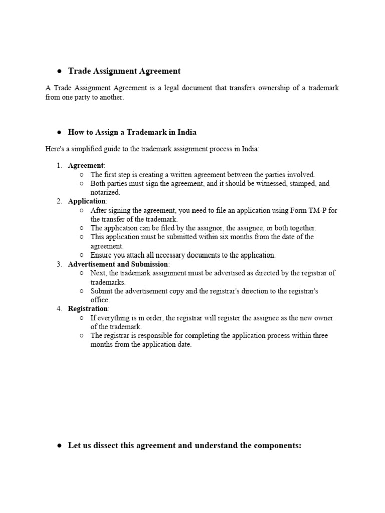 Trademark Assignment Agreement | PDF | Assignment (Law) | Trademark