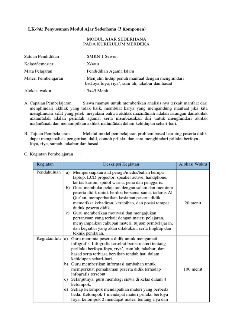Tugas 9 - Penyusunan Modul Ajar 1 Berbasis Problem Base Learning (PBL) | PDF | Karier & Perkembangan