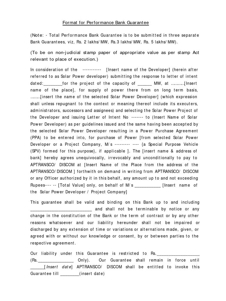 Aptransco Format For Performance Guarantee | PDF | Guarantee | Private Law