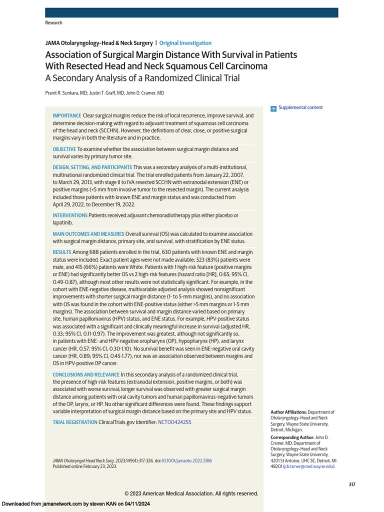 Association of Surgical Margin Distance With Survival in Patients With ...