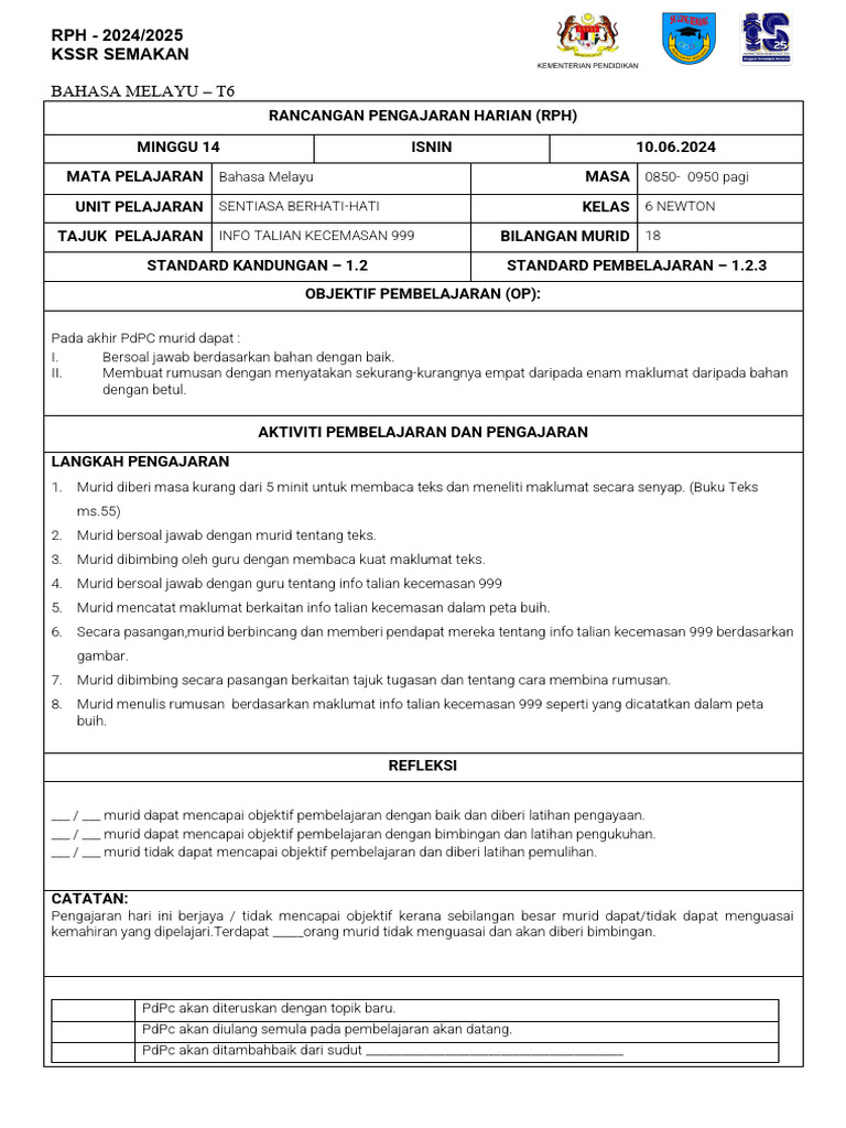 Tugasan BM Tahun 6 - Isnin | PDF