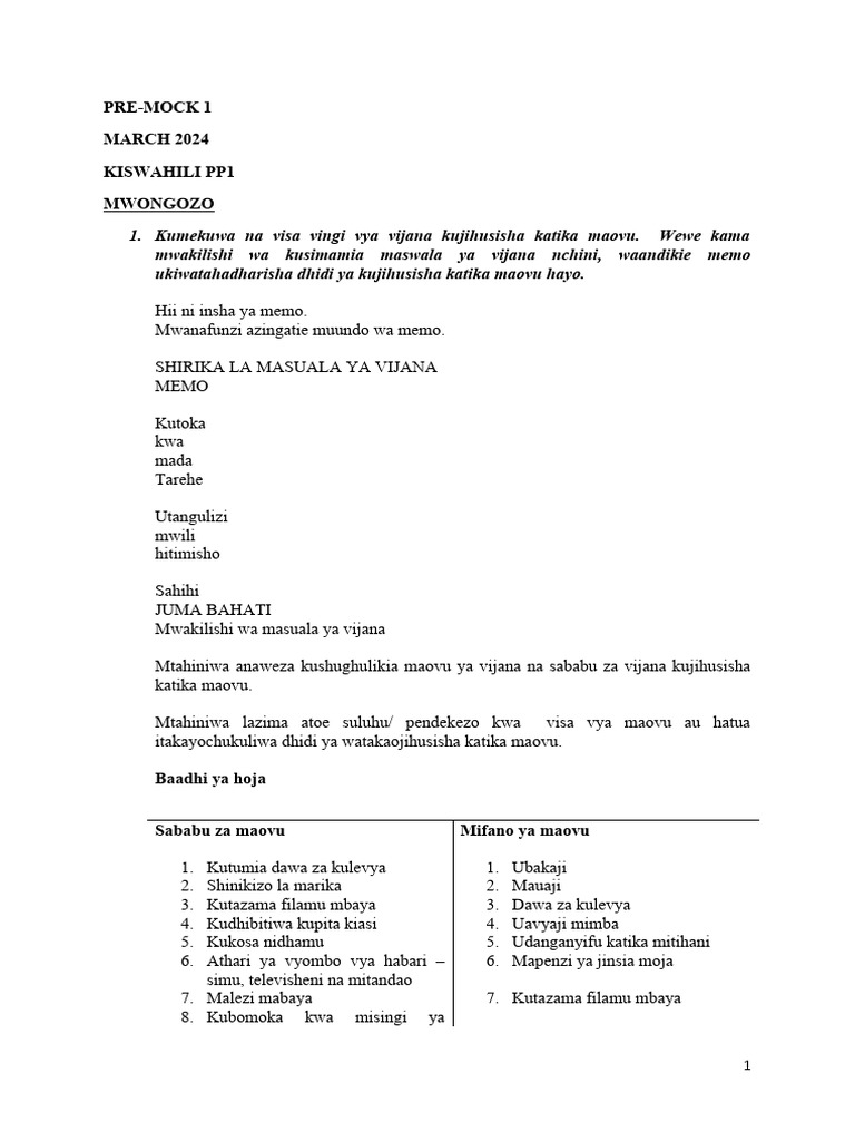 Kiswahili F4 PP1 MS | PDF