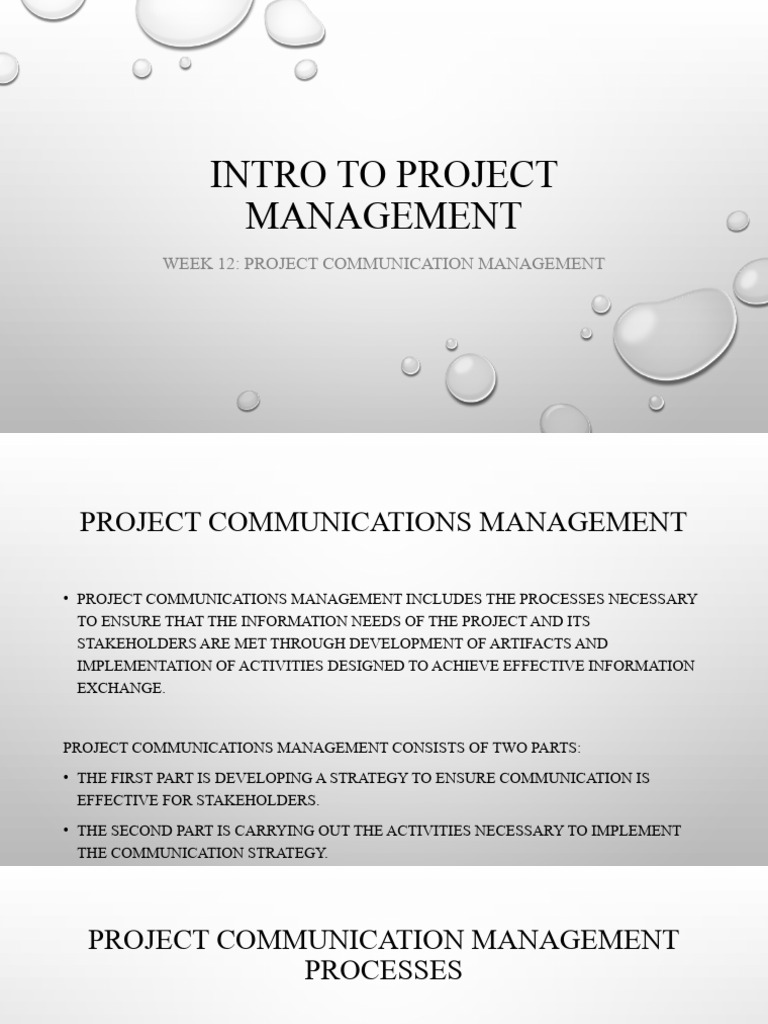Week 12 - Intro To PM - Project Communication Management | PDF | Communication | Information
