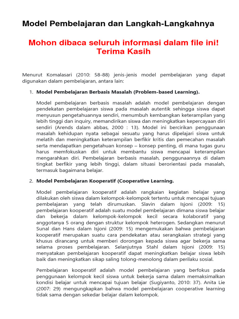 Model Pembelajaran Dan Langkah-10 | PDF | Karier & Perkembangan