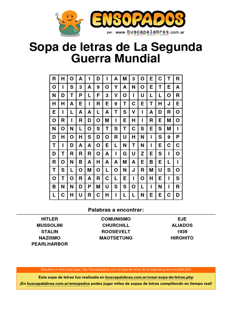 Sopa de Letras de La Segunda Guerra Mundial | PDF
