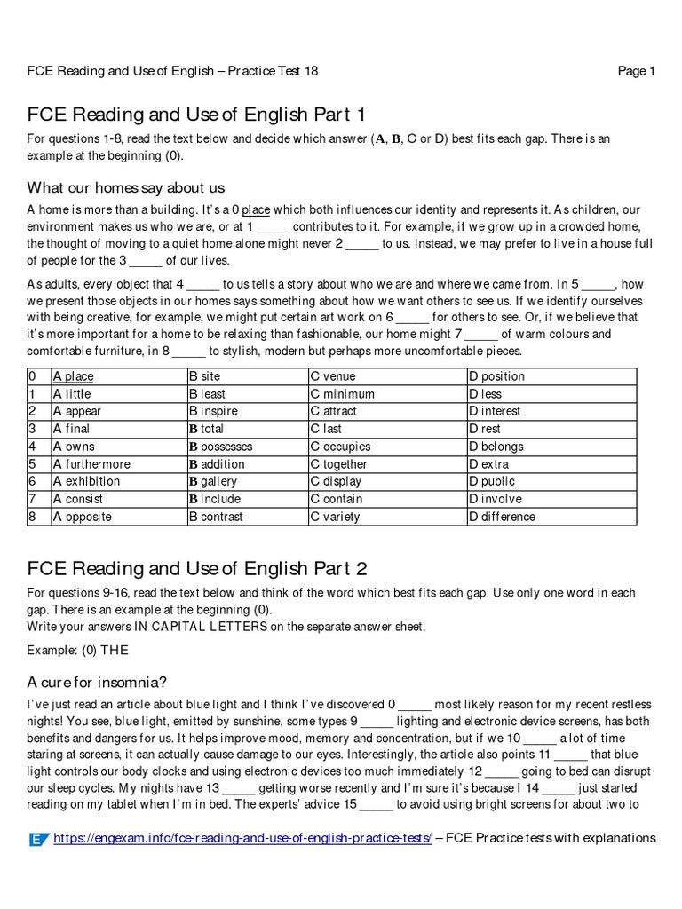 FCE Reading and Use of English Test 18 | PDF | Volcano | Preposition ...