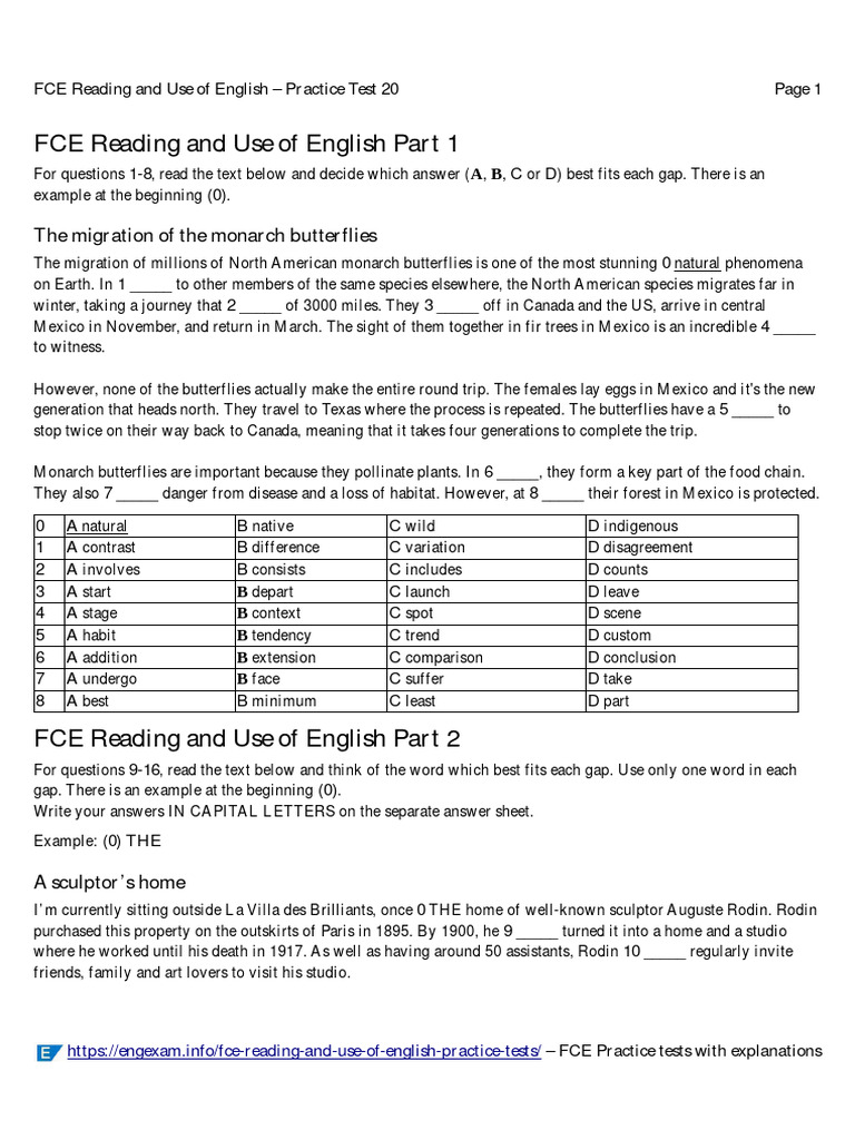 FCE Reading and Use of English - Practice Test 20 | PDF | Gift ...