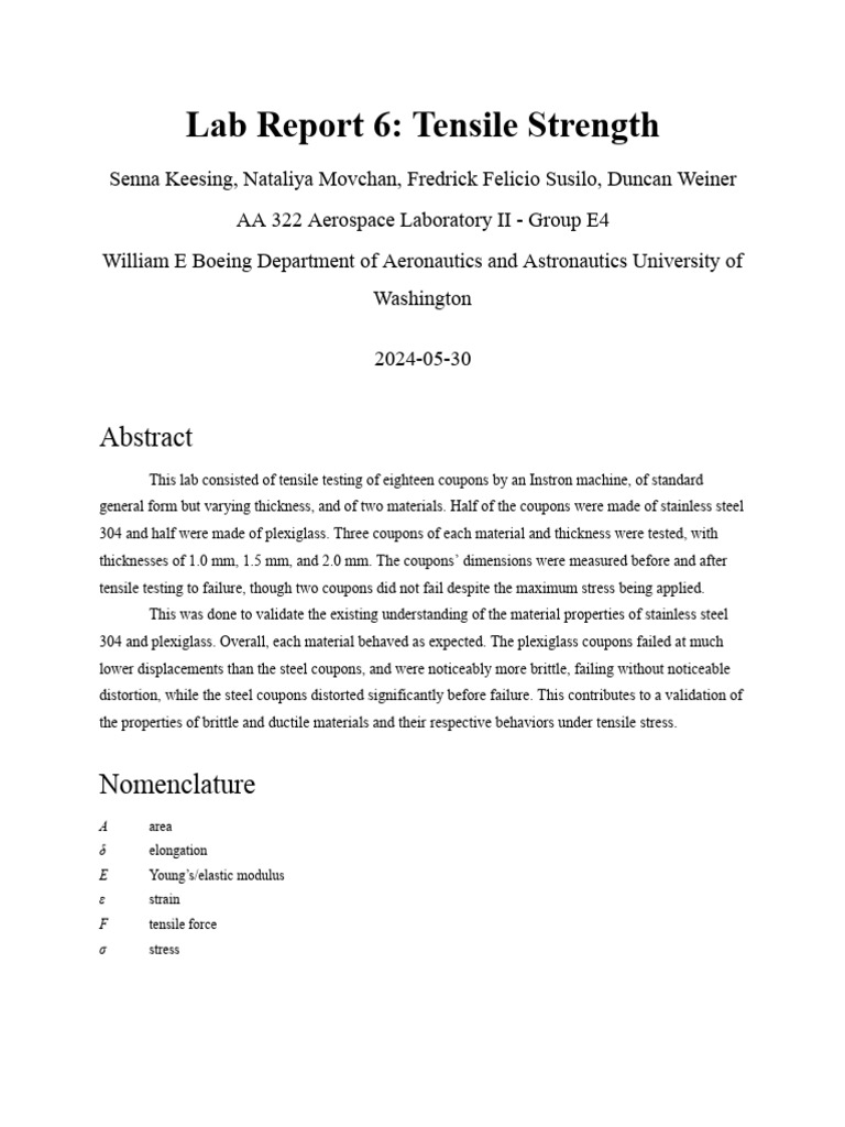 Lab 6 Report | PDF | Deformation (Engineering) | Young's Modulus