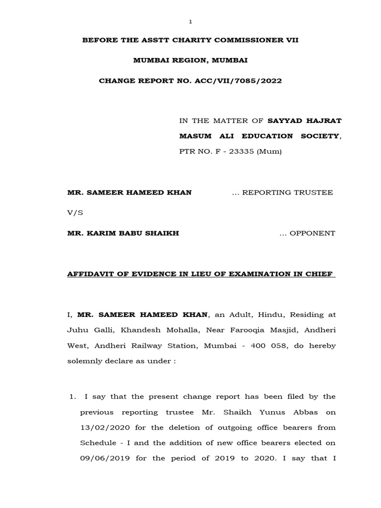 Affidevit of Evidance in Chief Sayyed Hazrat Masum Ali | PDF | Affidavit | Justice