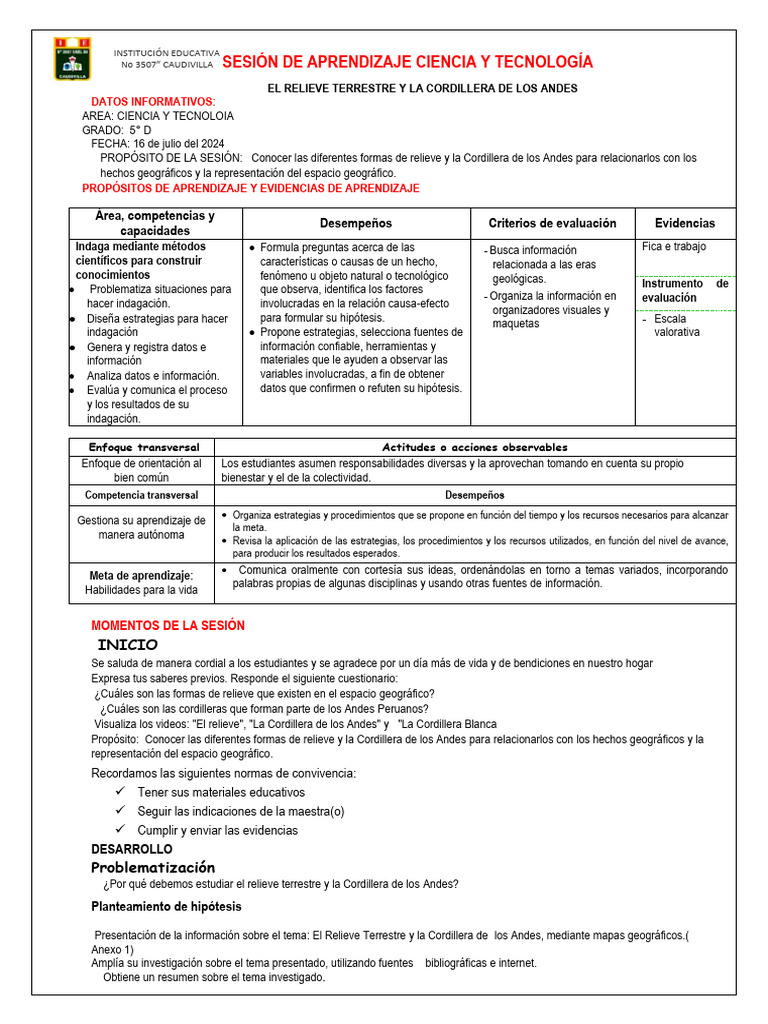 Ses Ciencia y Tec Mart 16 | PDF | Aprendizaje | Evaluación