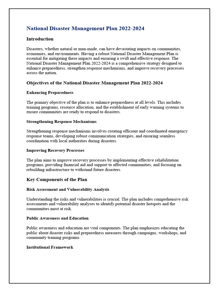 National Disaster Management Plan 2022 | PDF | Emergency Management ...