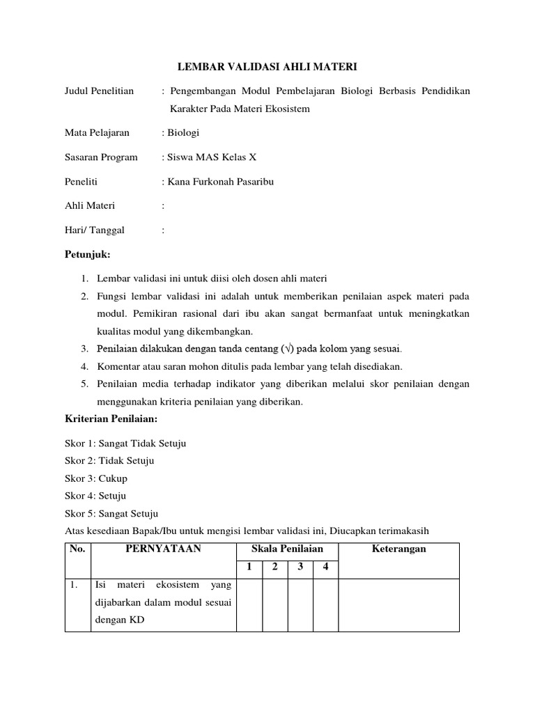 LEMBAR VALIDASI AHLI MATERI 2 | PDF