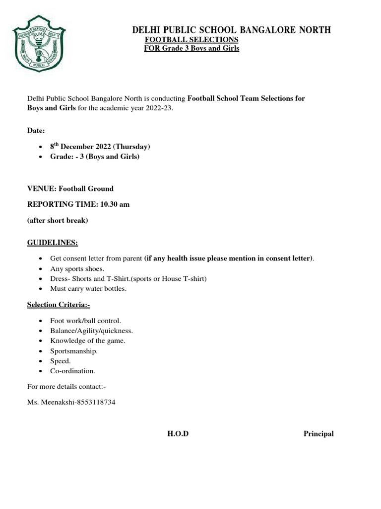 Football Selection Circular | PDF