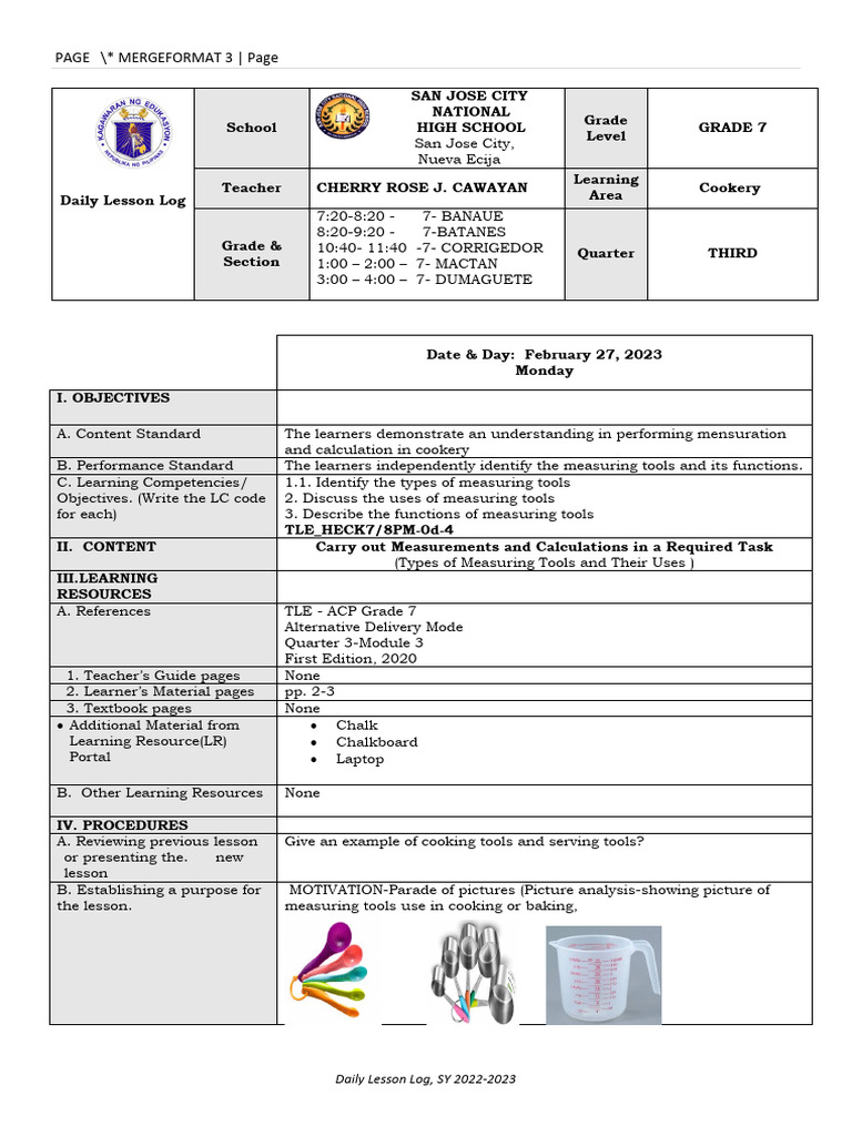 q3w3 Cookery | PDF | Learning | Cognition