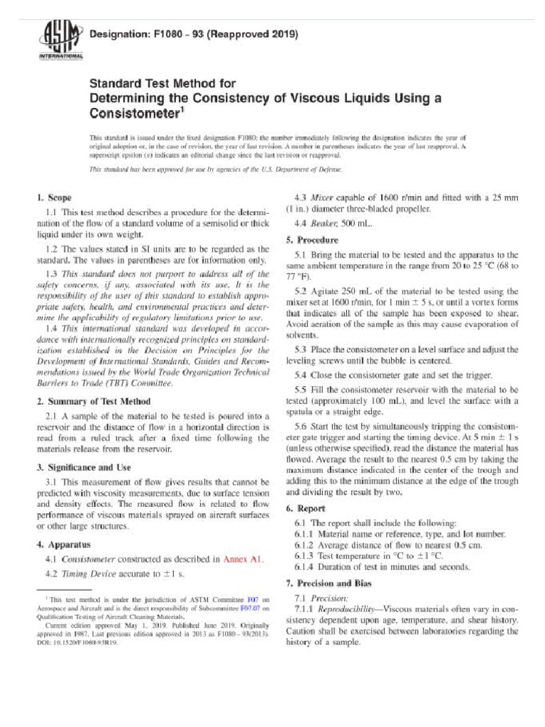ASTM F1080 93 Standard Test Method For Determining The Consistency of ...