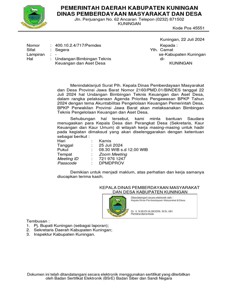 Surat Fasilitasi Bimtek Keuangan Dan Aset Desa BPKP - Sign - Signed ...