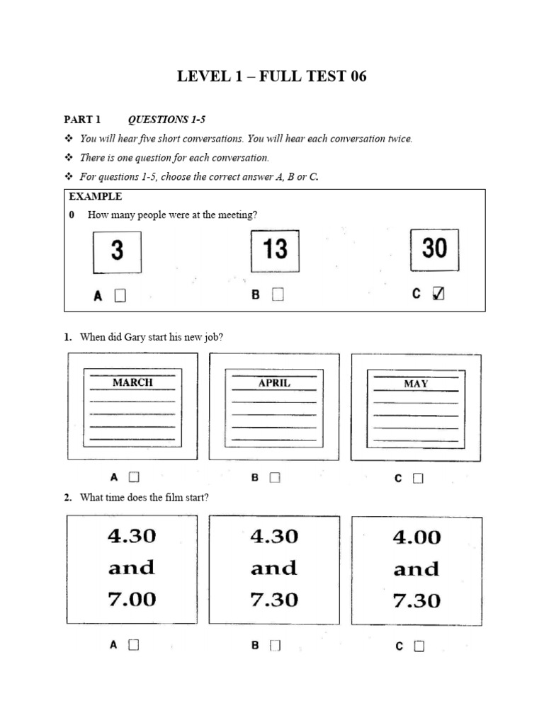 Level 1 Listening Test Questions | PDF