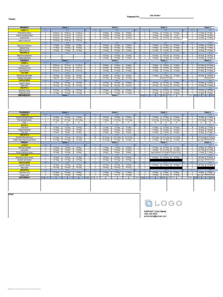 Weekly Weight Training Schedule | PDF | Weight Training | Weight