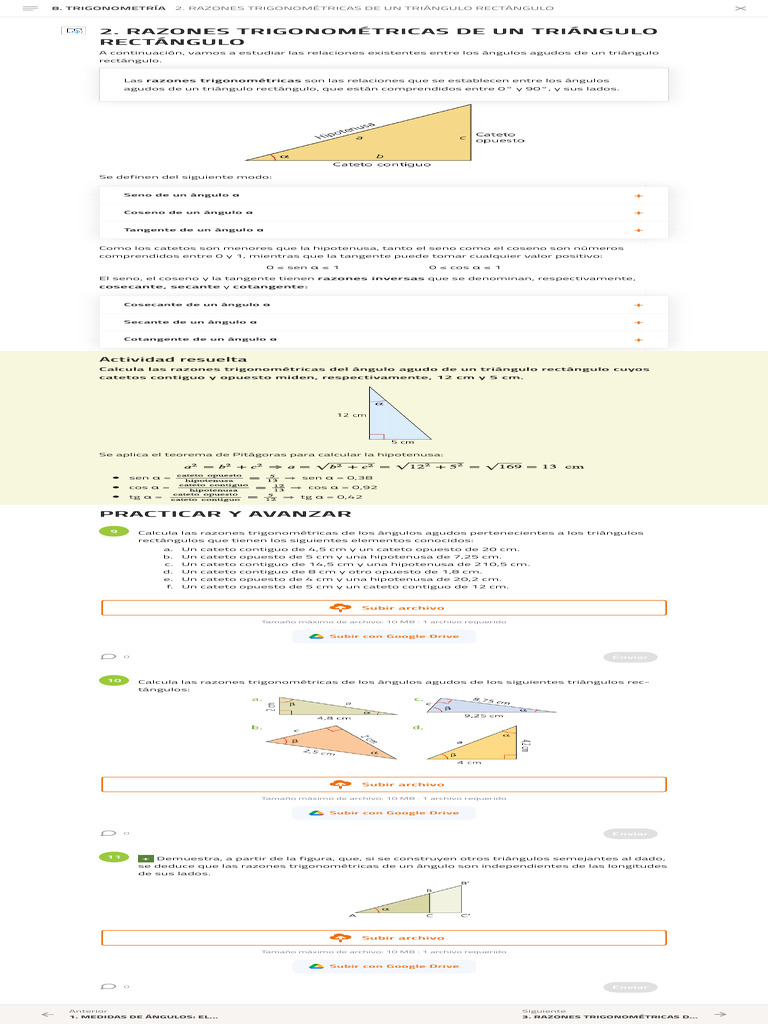 Razones Trigonométricas en Triángulos Rectángulos | PDF | Funciones trigonométricas | Trigonometría